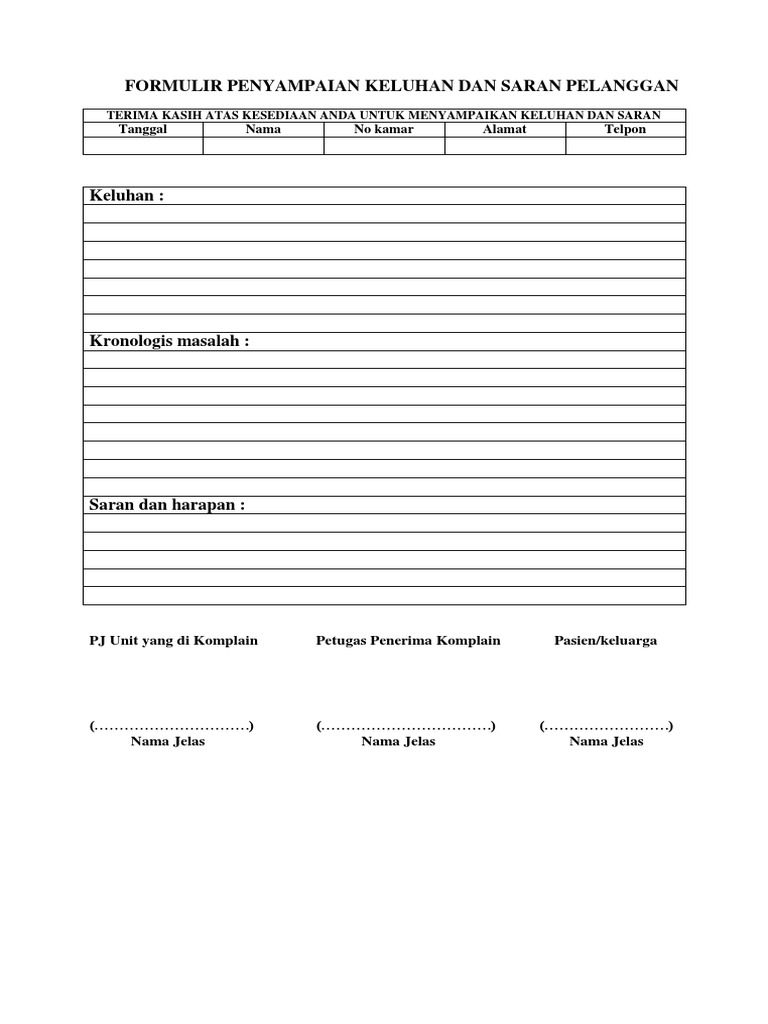 FORMULIR PENYAMPAIAN KELUHAN DAN SARAN PELANGGAN, Edit | PDF