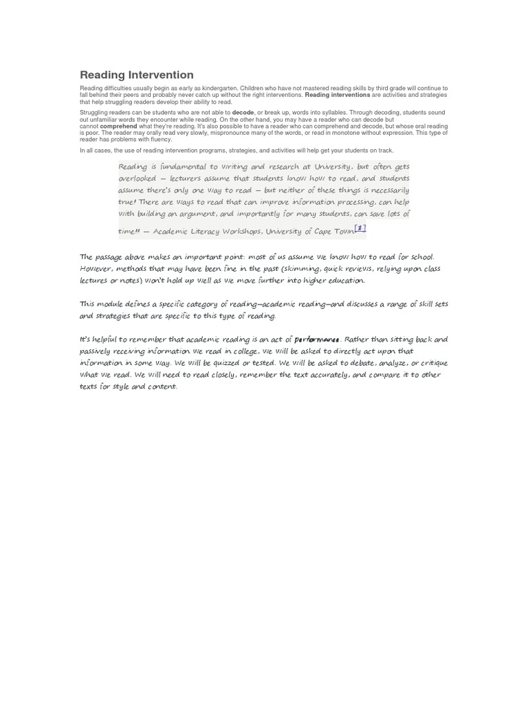 Reading Intervention | PDF | Self-Improvement