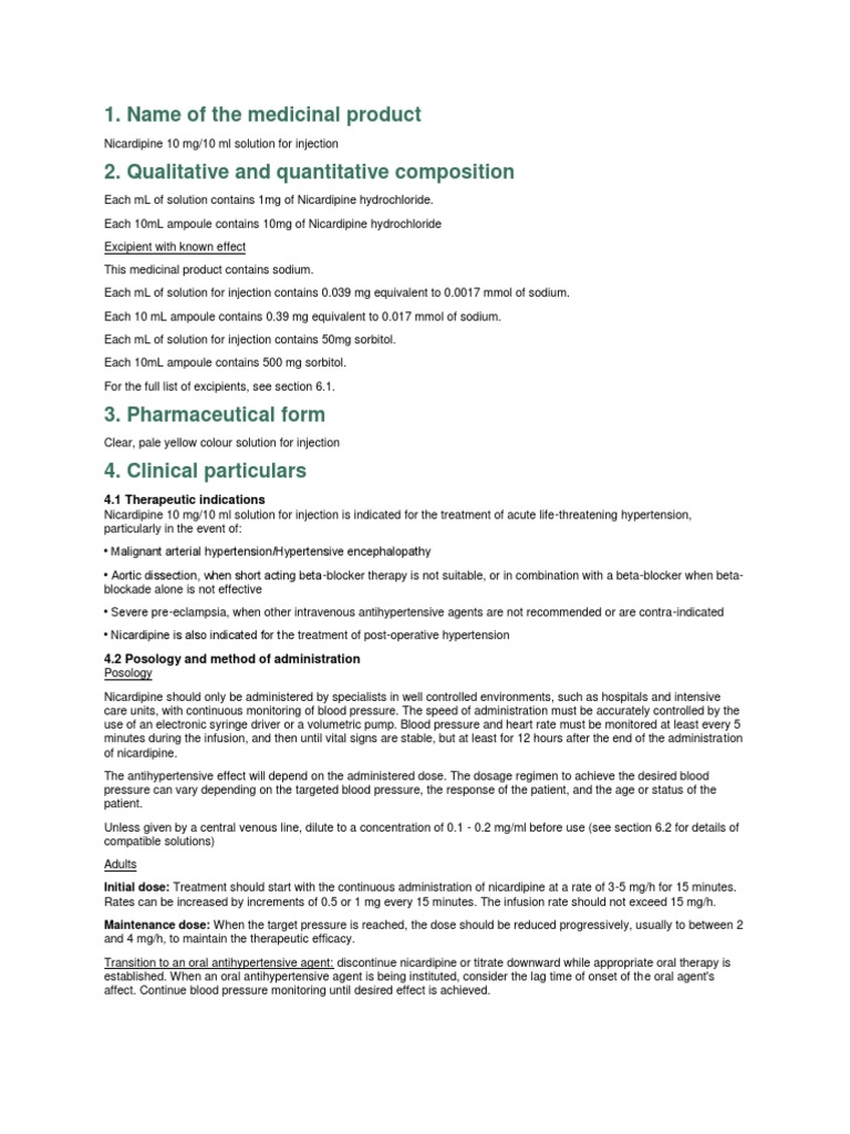 Nicardipine Drip | PDF | Intravenous Therapy | Hypertension