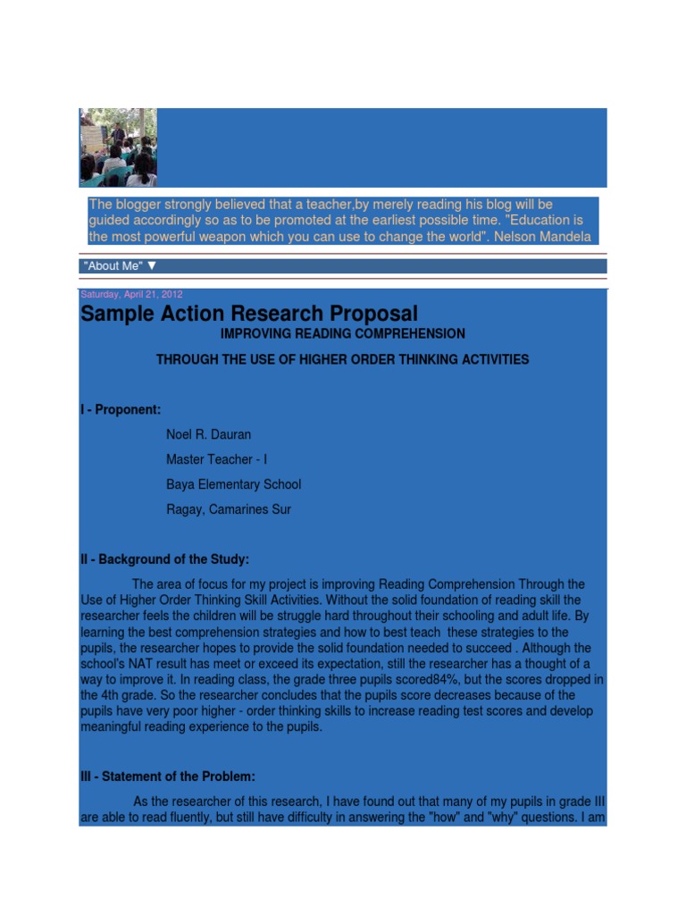 Action Research Sample | PDF | Reading Comprehension | Teachers