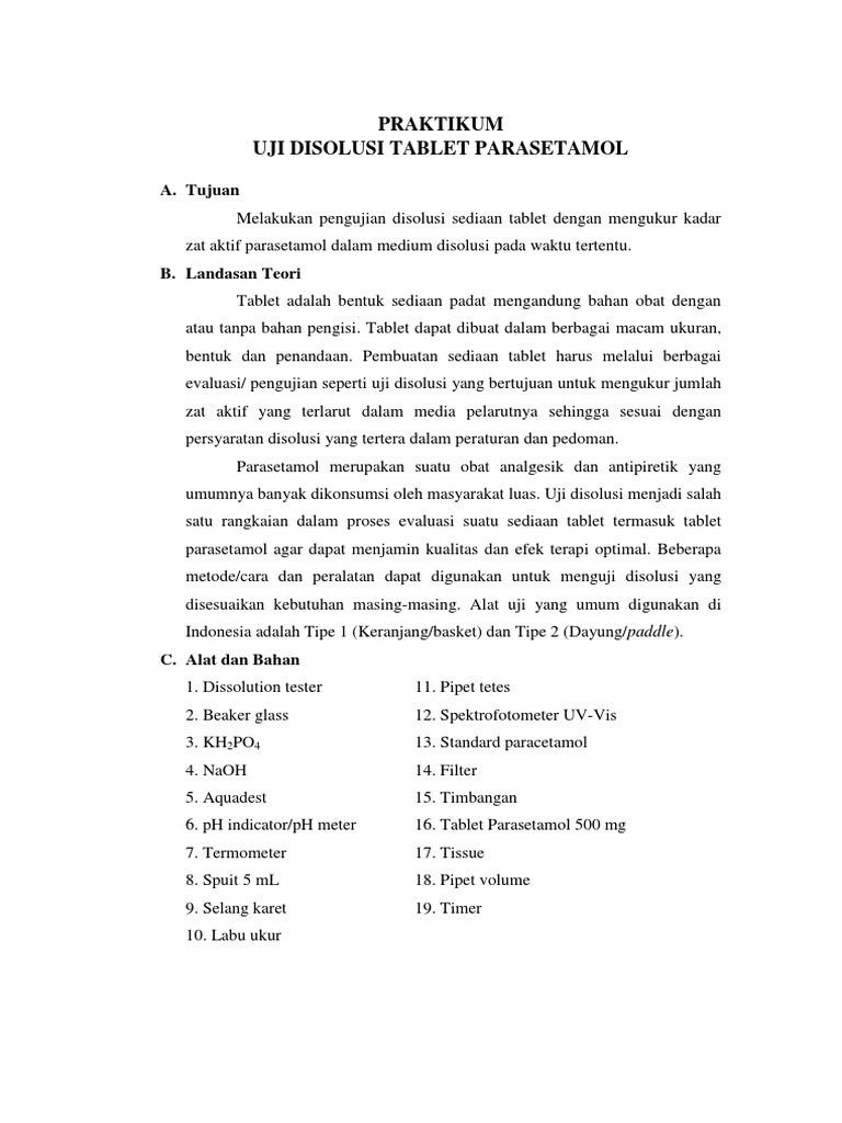 Uji Disolusi Tablet Parasetamol | PDF