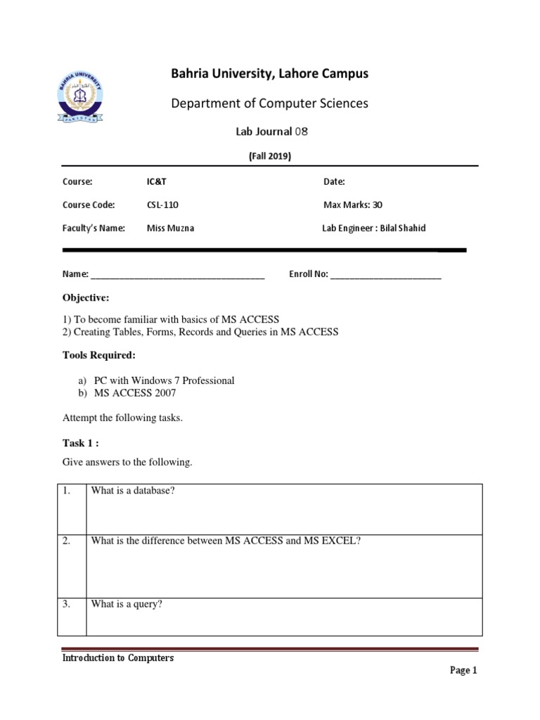 Ict Lab 8 | PDF | Microsoft Access | Databases