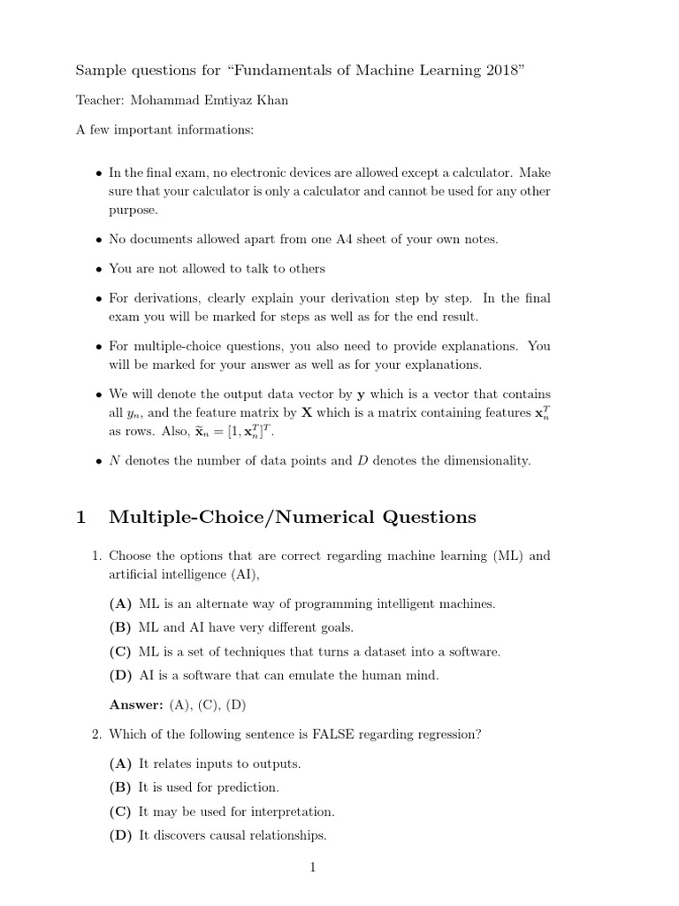 Sample Exam Answers | PDF | Bias Of An Estimator | Errors And Residuals