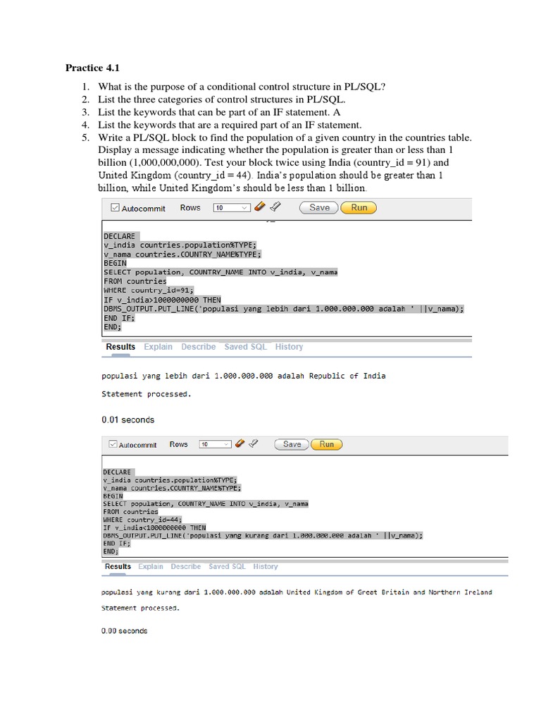 Practice PLSQL SEC 4 | PDF | Control Flow | Pl/Sql