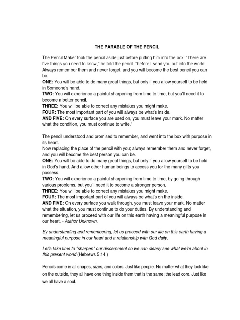 The Parable of The Pencil | PDF | Pencil