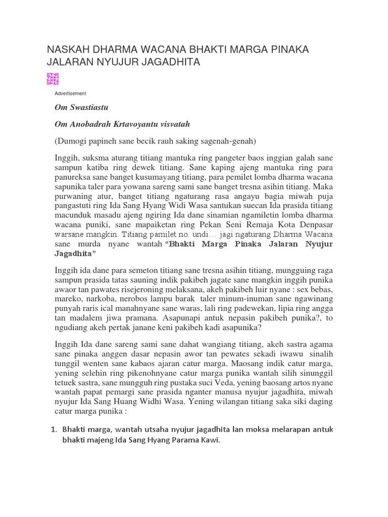 Dharma Wacana Bhakti Marga Bali | PDF