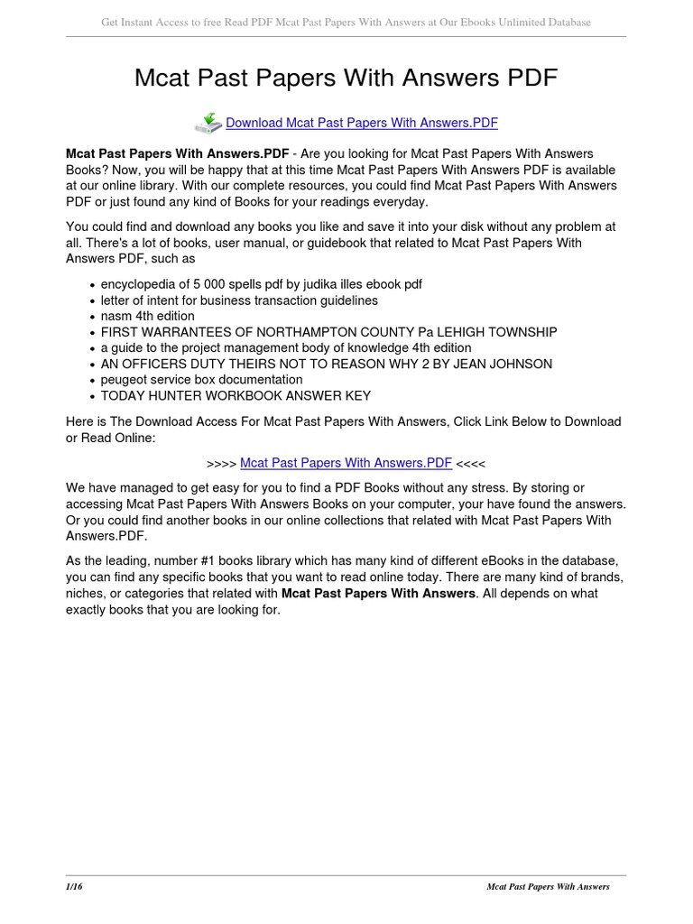 Mcat Past Papers With Answers | PDF | E Books | Libraries