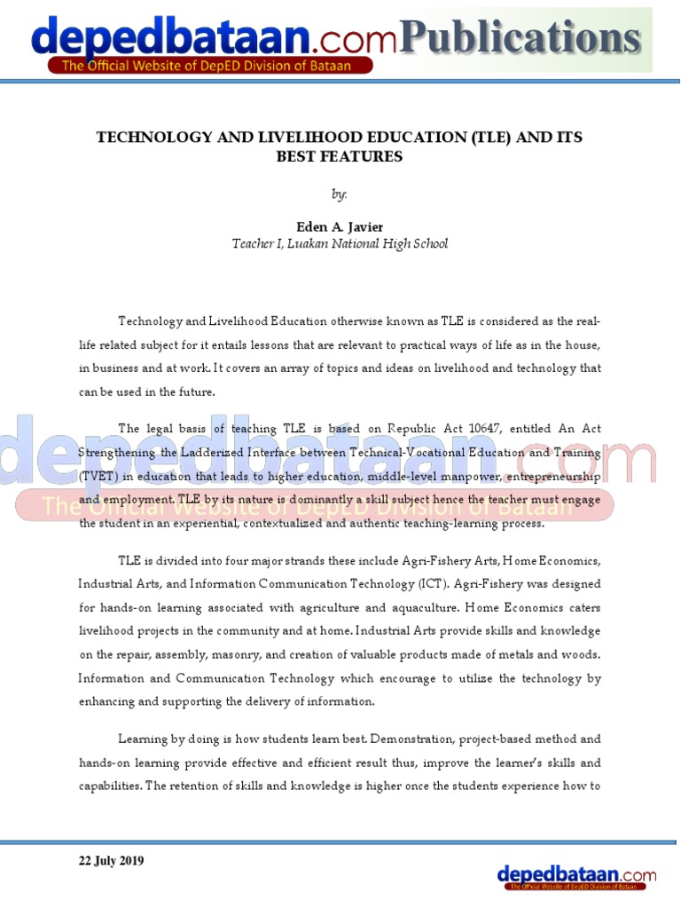 Technology and Livelihood Education (Tle) and Its Best Features PDF ...