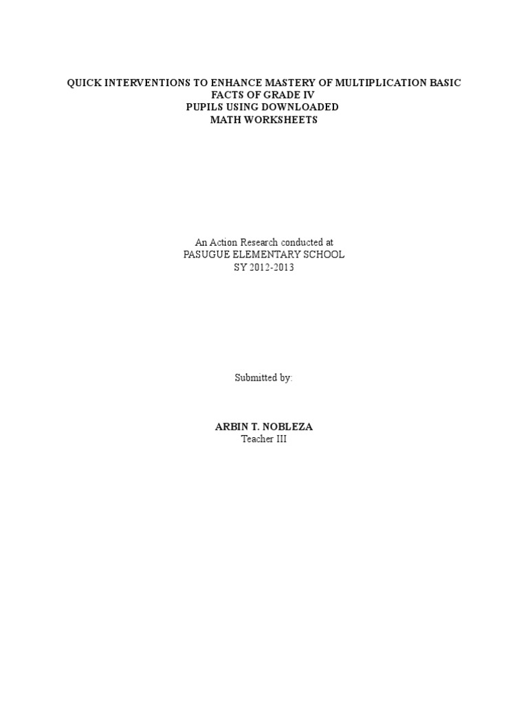 Action Research Sample | PDF | Multiplication | Worksheet