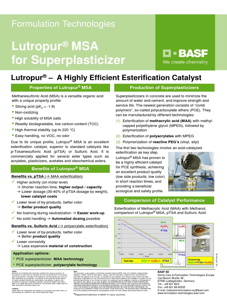 MSA in - Super Plasticizer Production | PDF | Ester | Catalysis