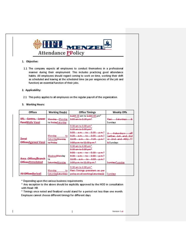 MEIPL Attendance Policy | Download Free PDF | Human Resources | Working ...