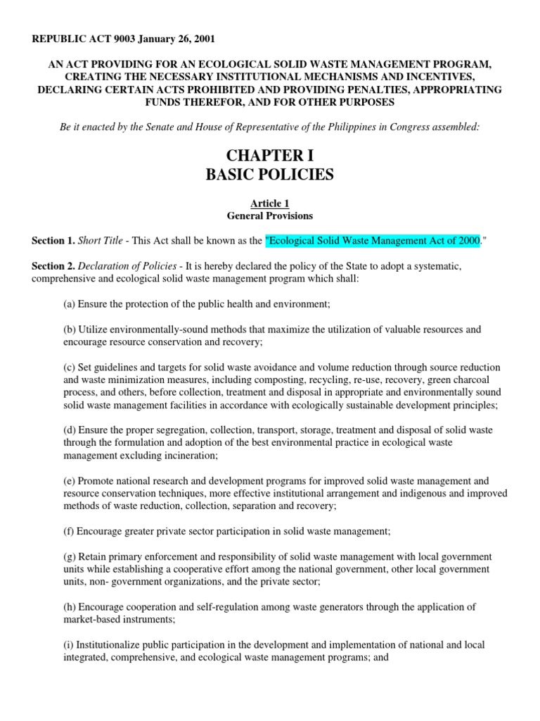 Revised - RA 9003 | PDF | Waste Management | Municipal Solid Waste