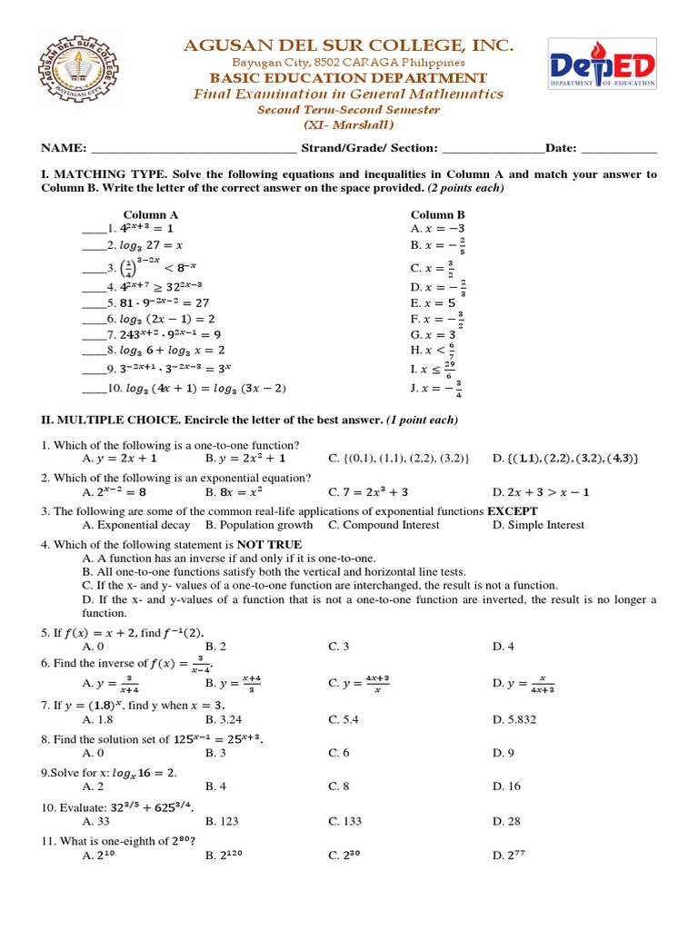 Gen Math Finals | PDF | Logarithm | Exponential Function