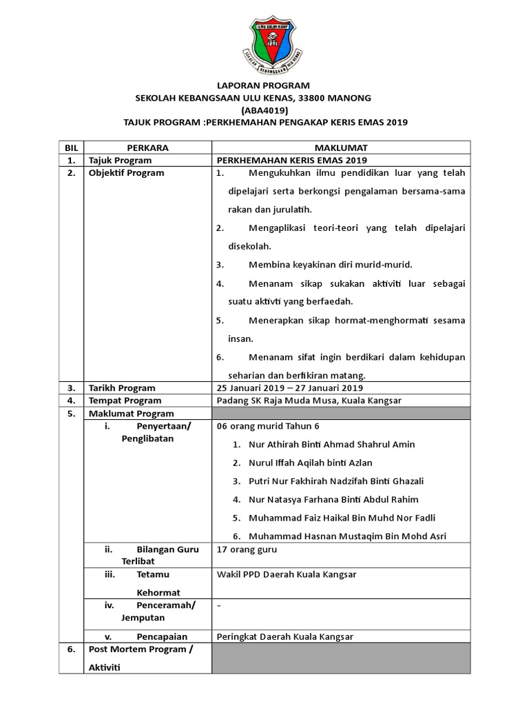 Laporan Perkhemahan Pengakap Keris Emas - 2019 | PDF