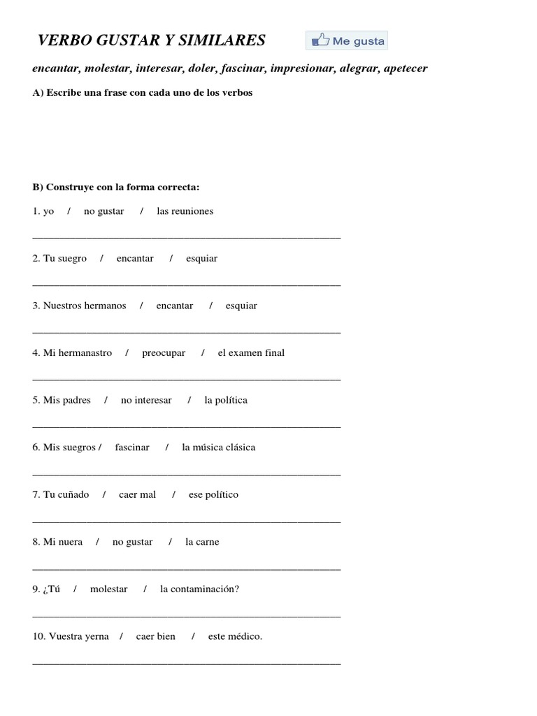 Deberes Familia, Posesivos y Verbo Gustar | PDF