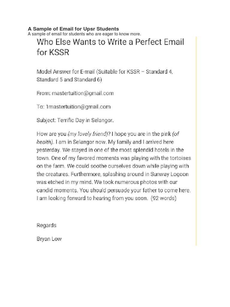 A Sample of Email For Upsr Students | PDF