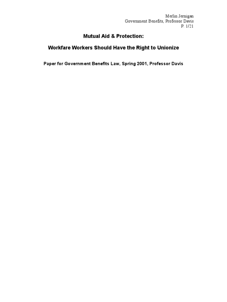 Mutual Aid & Protection: Workfare Workers Should Have The Right To ...