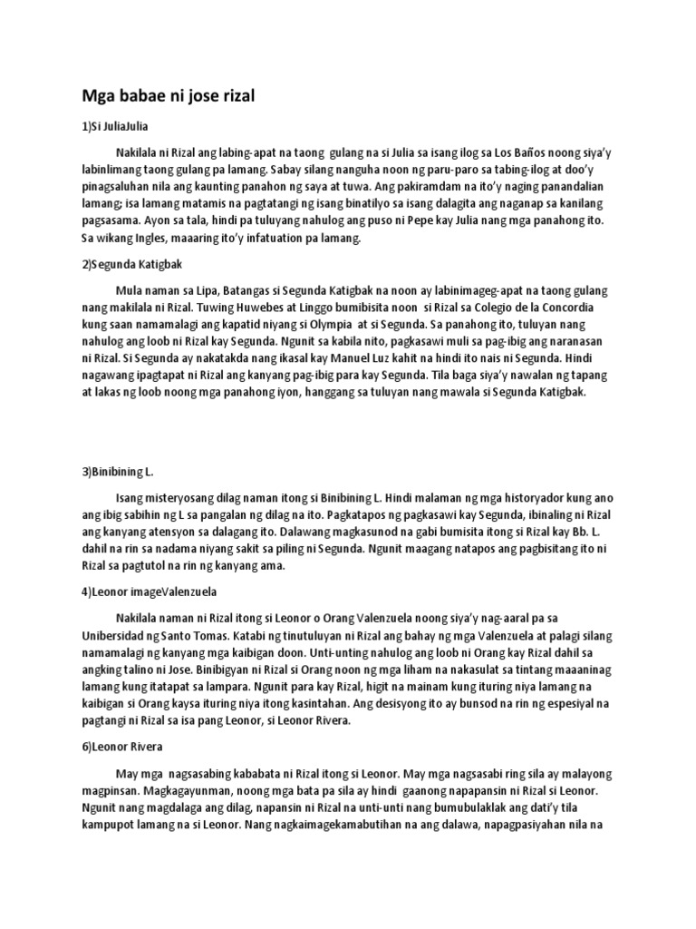Mga Babae Ni Jose Rizal | PDF