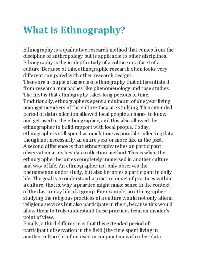 Ethnography | PDF | Ethnography | Qualitative Research