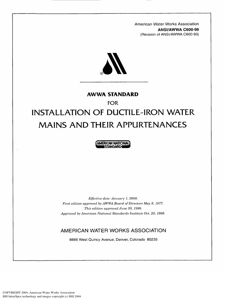 AWWA C600-99 Instalation | PDF | Law | Home & Garden