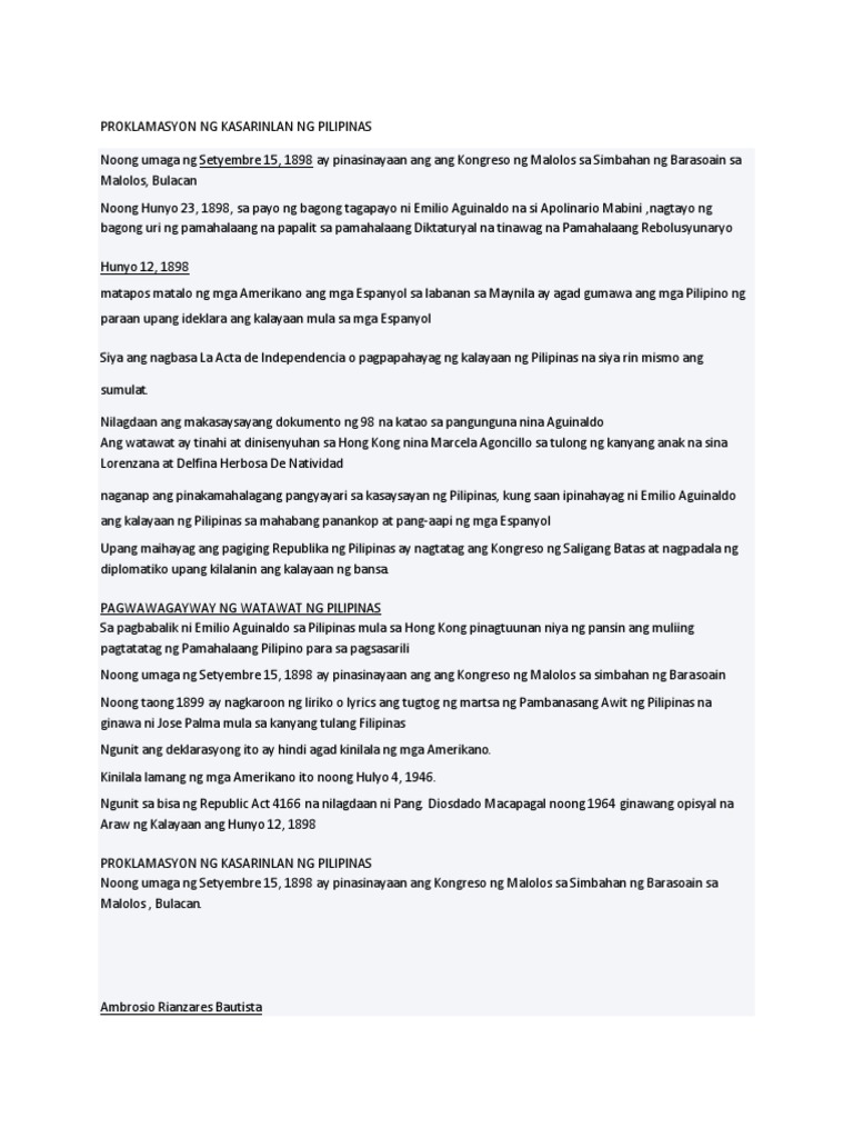 Proklamasyon NG Kasarinlan NG Pilipinas | PDF