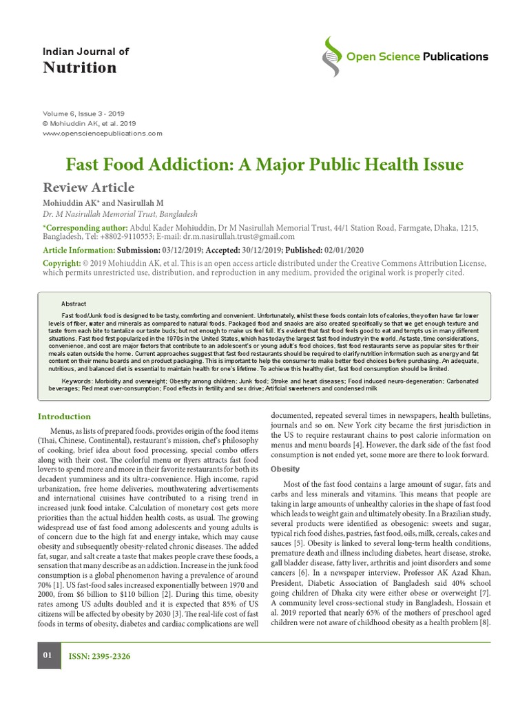 Fast Food Addiction: A Major Public Health Issue | PDF | Junk Food ...