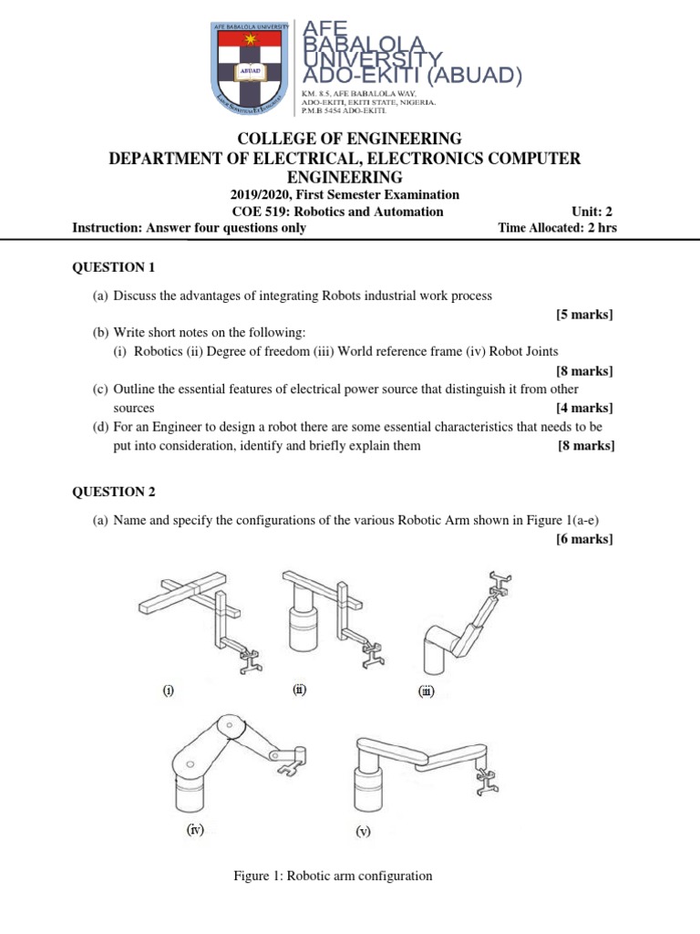 Robotics and Automation Exam Questions | PDF | Robotics | Trajectory