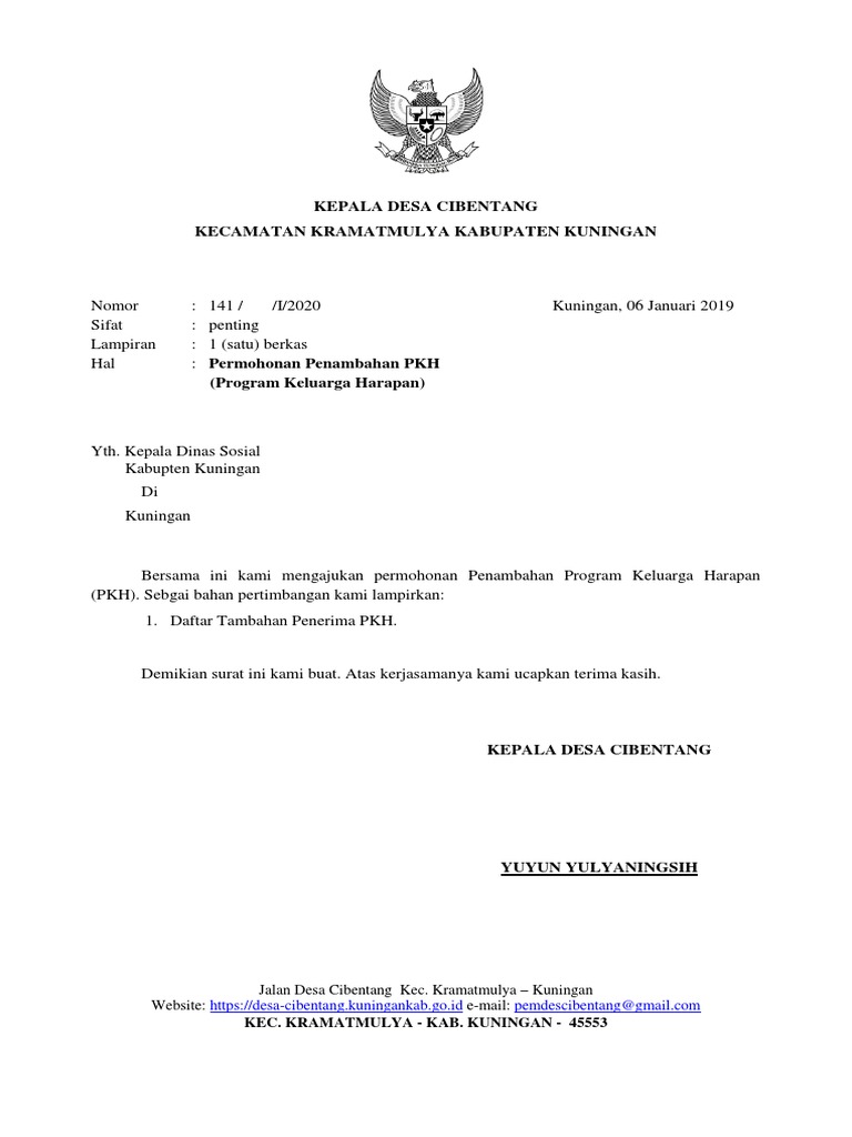 Surat Permohonan Penambahan PKH | PDF