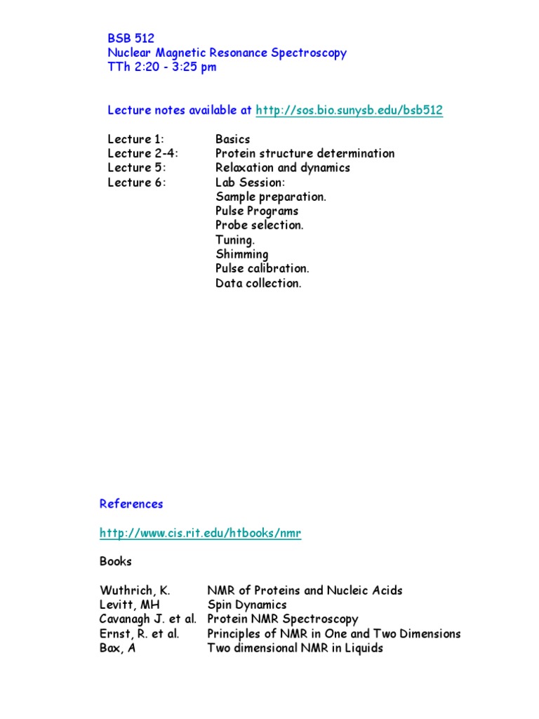 NMR Lecture SOS | PDF | Nuclear Magnetic Resonance | Spin (Physics)