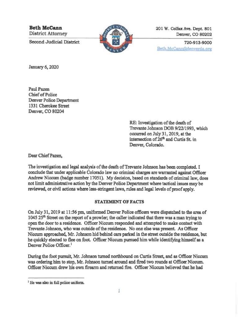 Trevante Johnson Officer-Involved Shooting Decision Letter