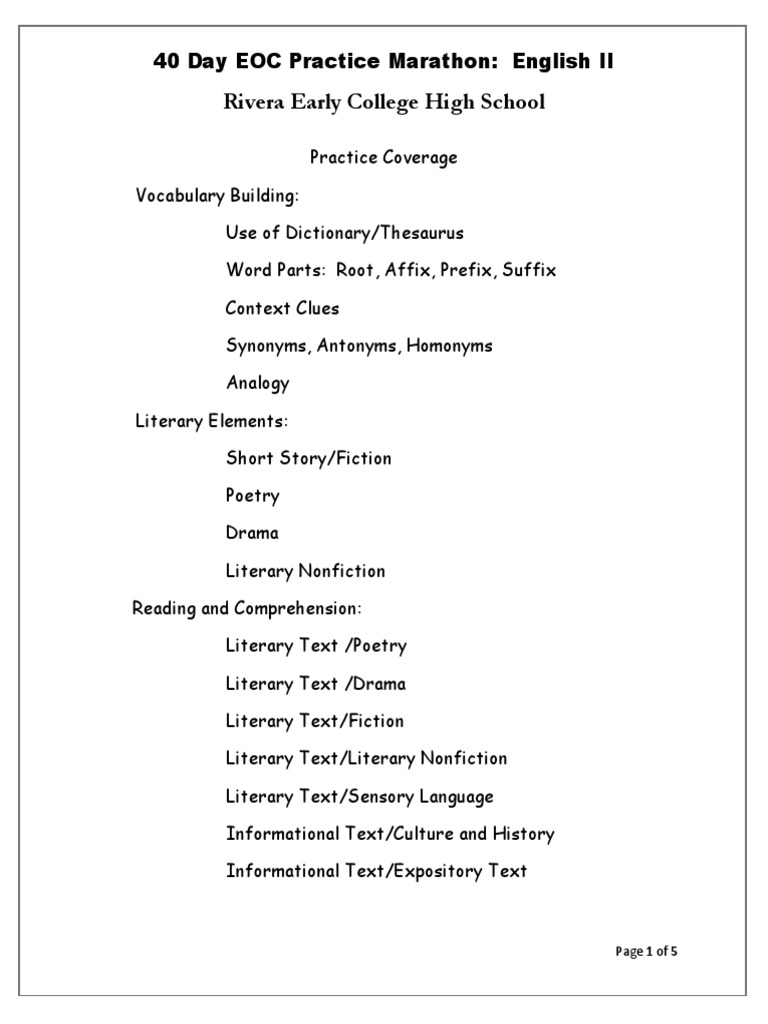 40 Day Eoc Practice Marathon For Website | PDF | Essays | English Language