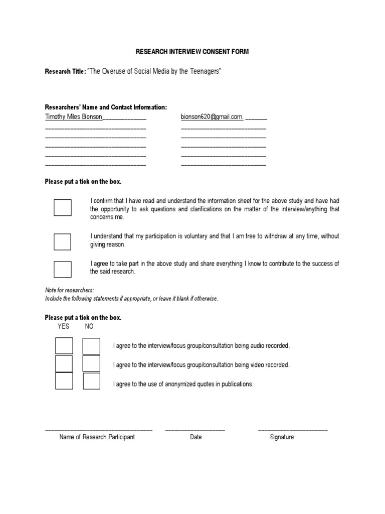 Research Interview Consent Form | PDF | Interview | Focus Group