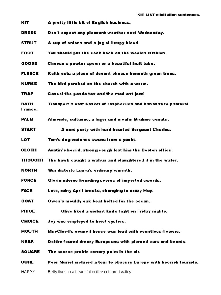 Kit Vowel Sentences | PDF