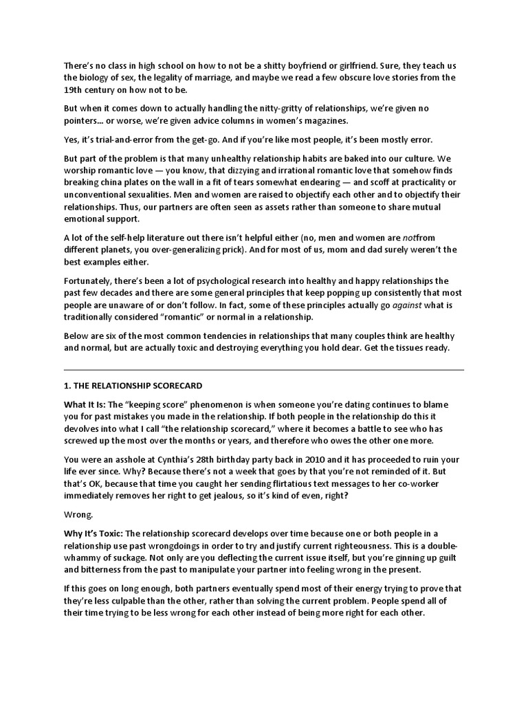 6 Toxic Relationships Habits | PDF | Jealousy | Emotions