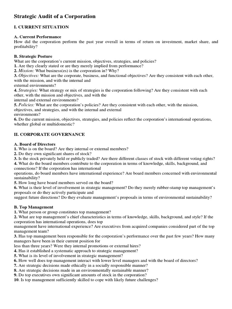 Strategic Audit of A Corporation | PDF | Strategic Management | Marketing