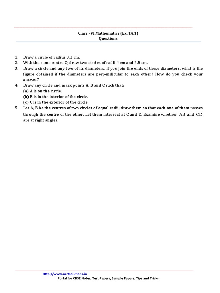 Class VI Math: Circle and Line Constructions | PDF | Circle | Perpendicular