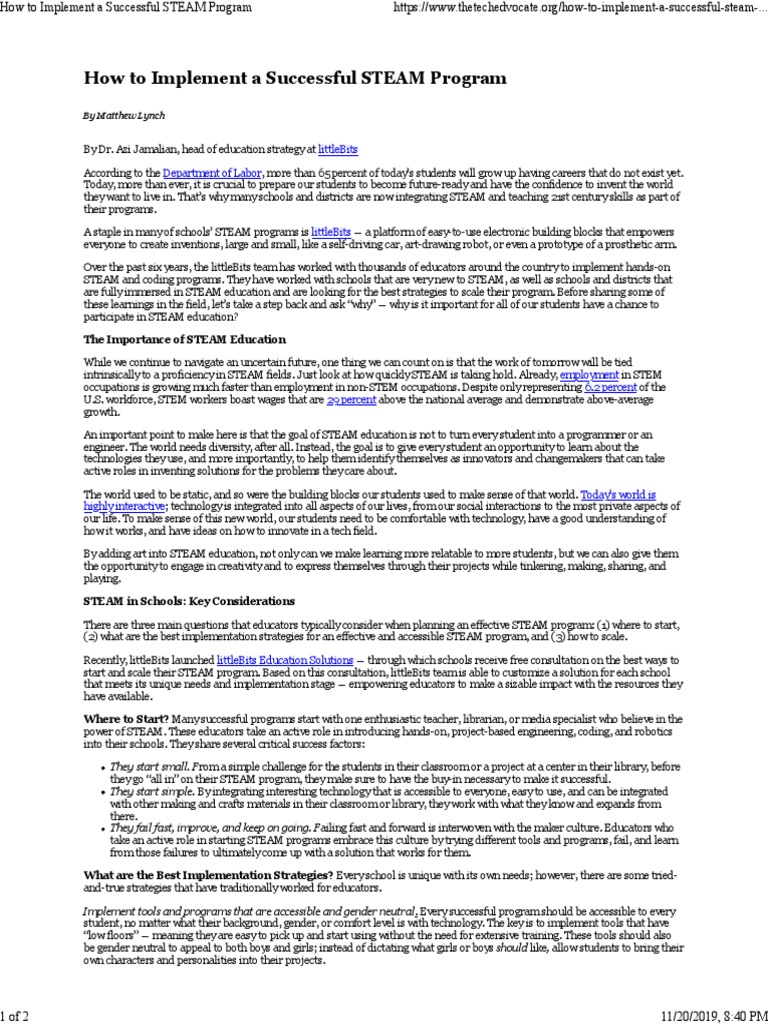 STEAM Program Implementation | PDF | Science, Technology, Engineering ...