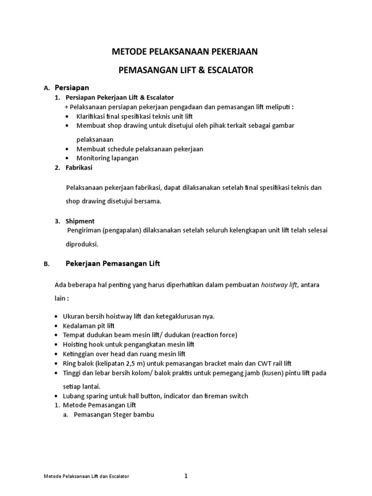 Metode Lift & Escalator | PDF