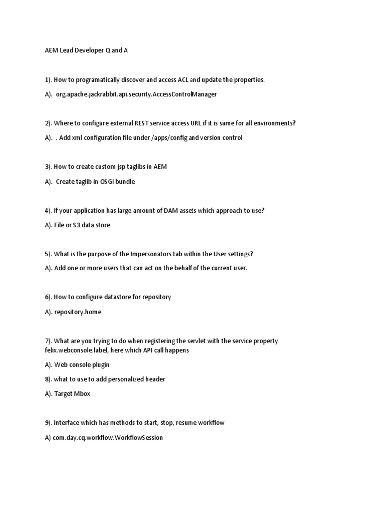 AEM Lead Developer Q and A | PDF