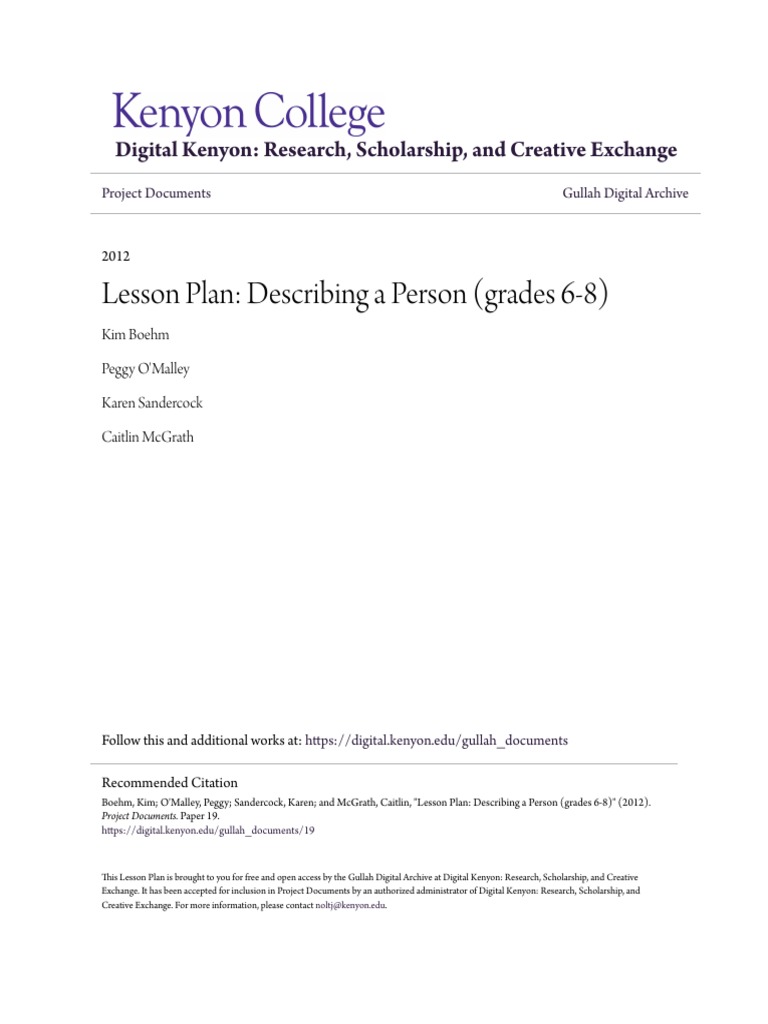 Gullah Lesson Plan: Describing a Person | PDF | Common Core State ...