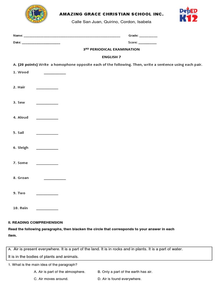 English Grade 7 Exam | PDF | Organic Farming | Organic Foods