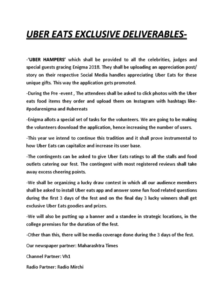 Uber Eats Deliverables | PDF