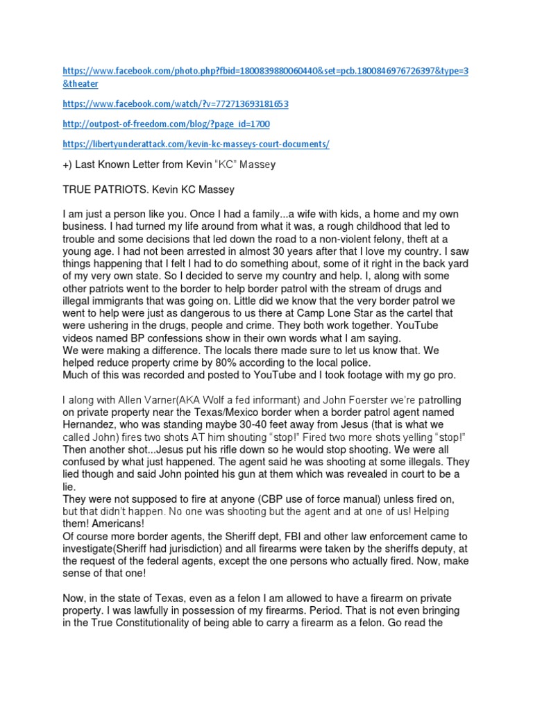 Kevin KC Massey Last Known Letter | PDF | Federal Bureau Of ...