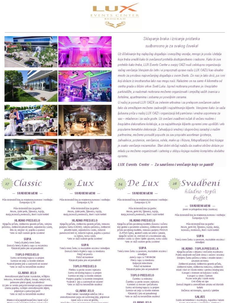 Svadbeni Meni Lux Events Center 2019 | PDF