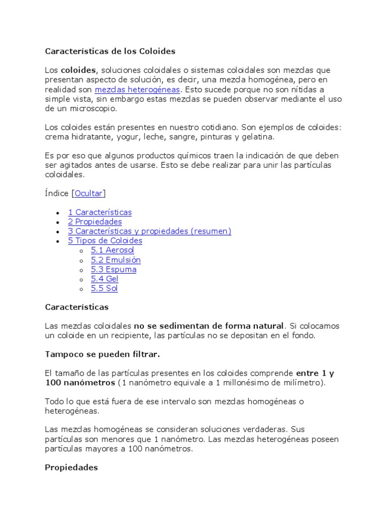 Características de Los Coloides | PDF | Coloide | Mezcla