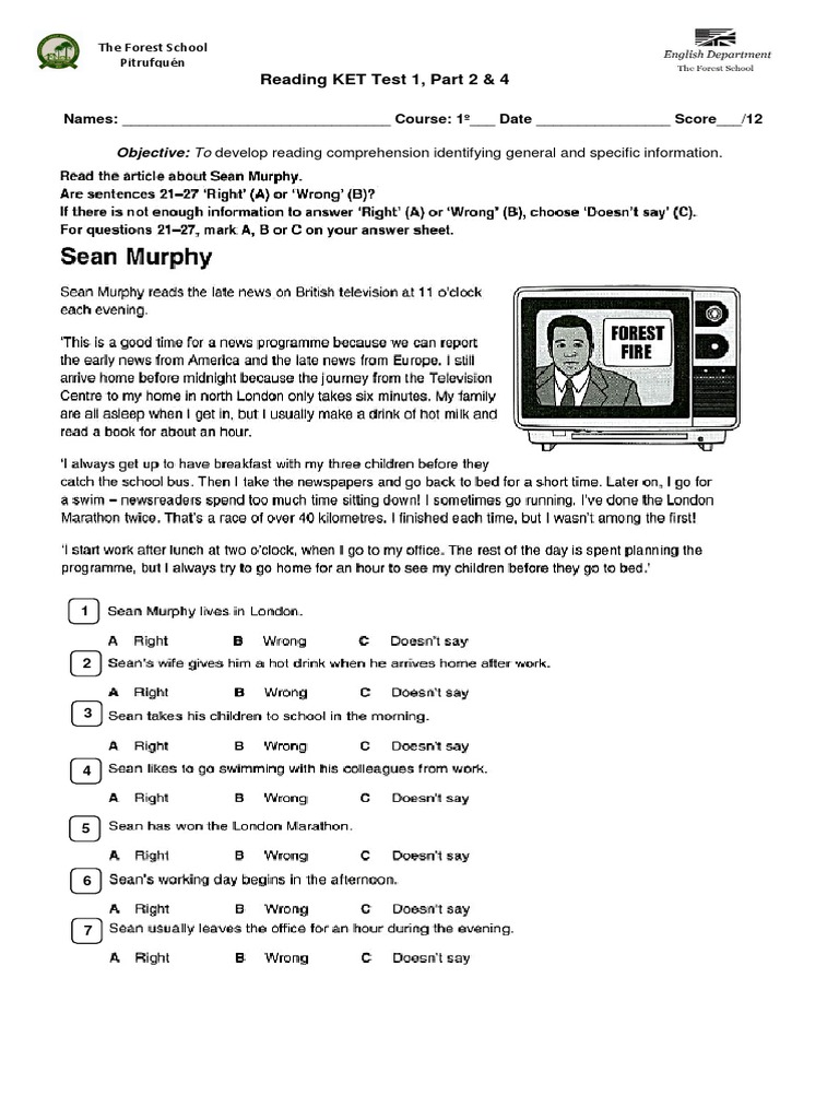 Reading KET Test 1 | PDF | Business | Teaching Methods & Materials