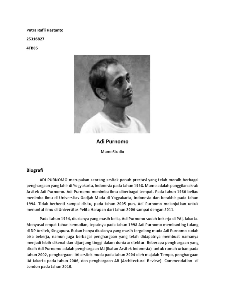 Biografi Adi Purnomo, Arsitek Inovatif | PDF