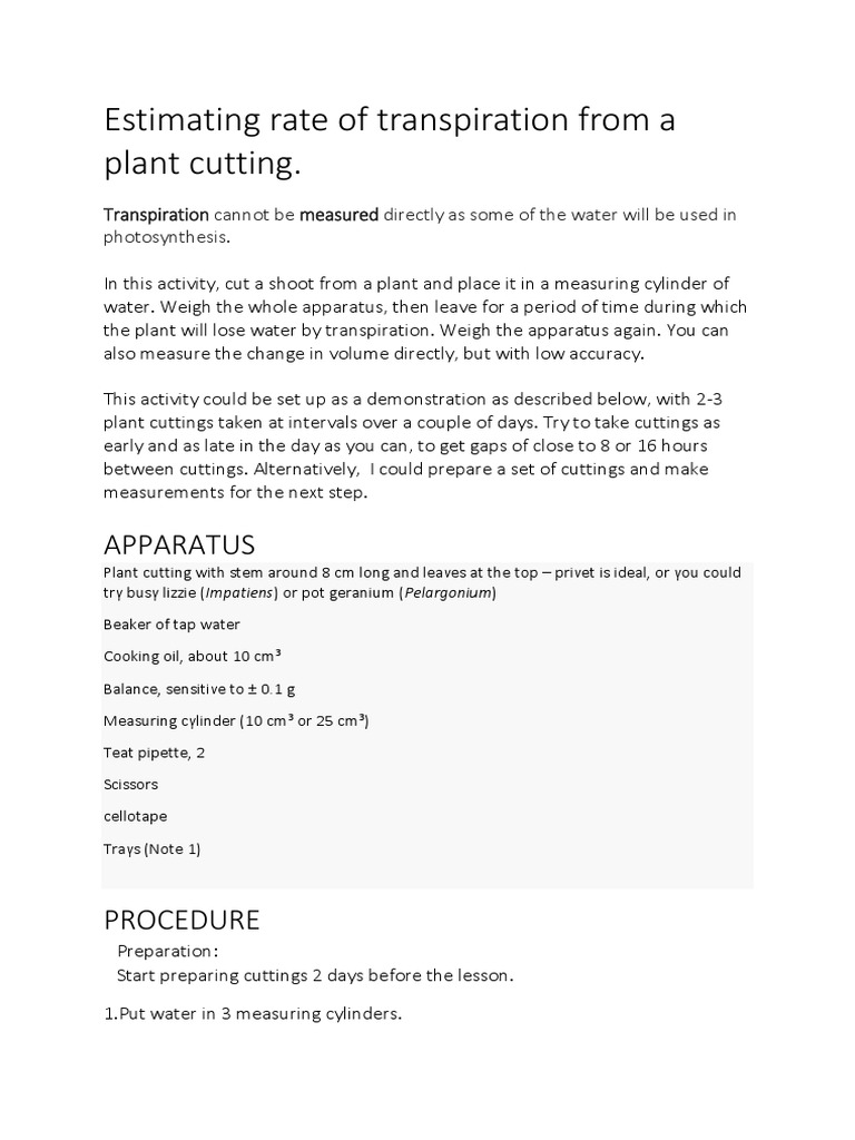 Plant Transpiration Experiment Guide | PDF | Botany | Biology