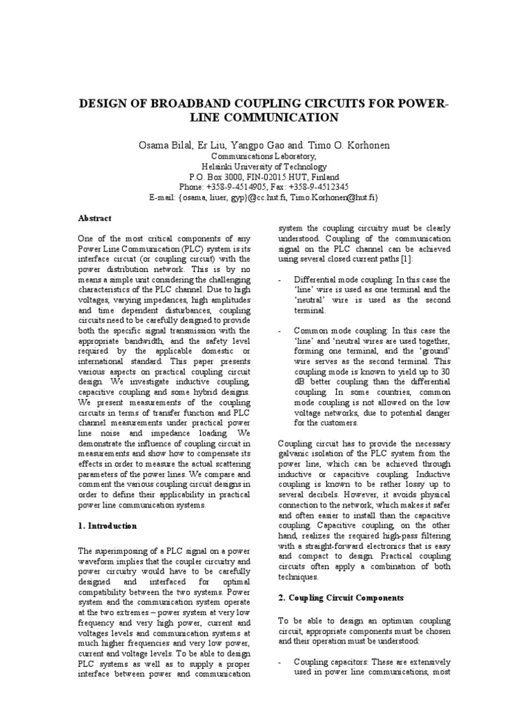 Coupling Circuit Design For PLC | PDF | Inductor | Electronic Filter