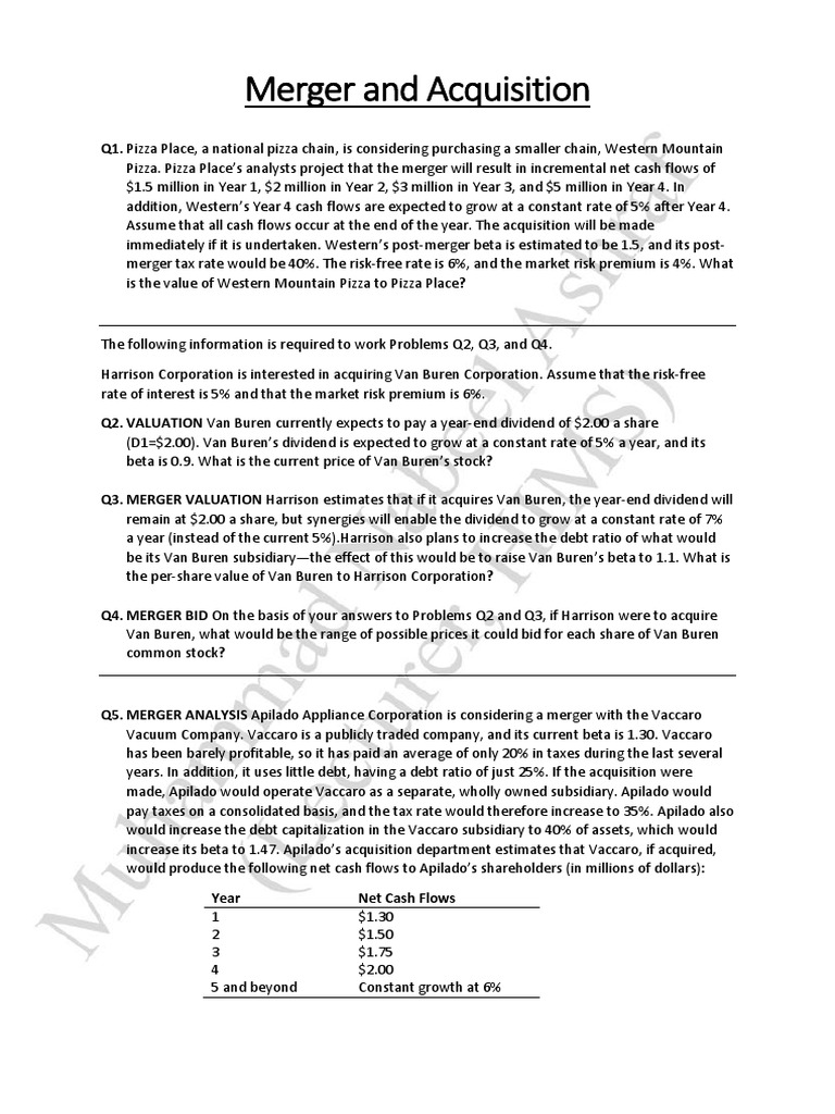 Exercise of Merger and Acquisition | PDF | Mergers And Acquisitions ...